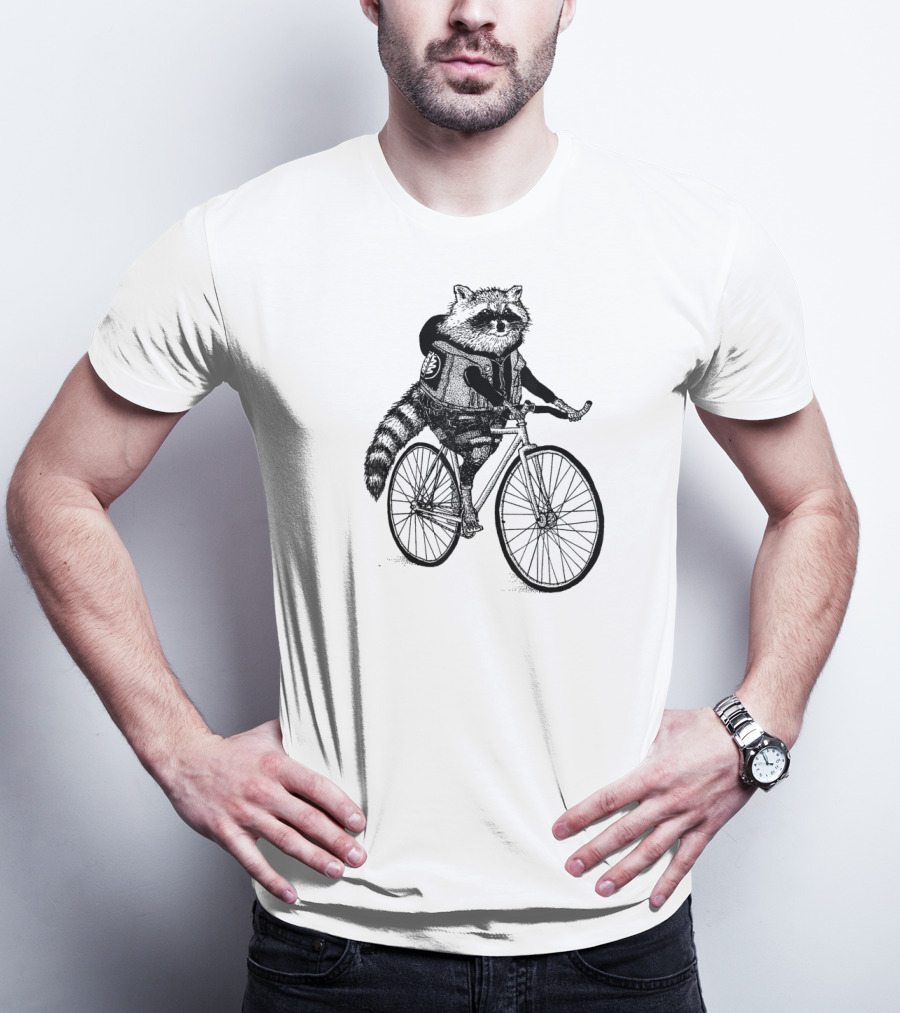 Funny Raccoon Cycling On Bike T-Shirt
