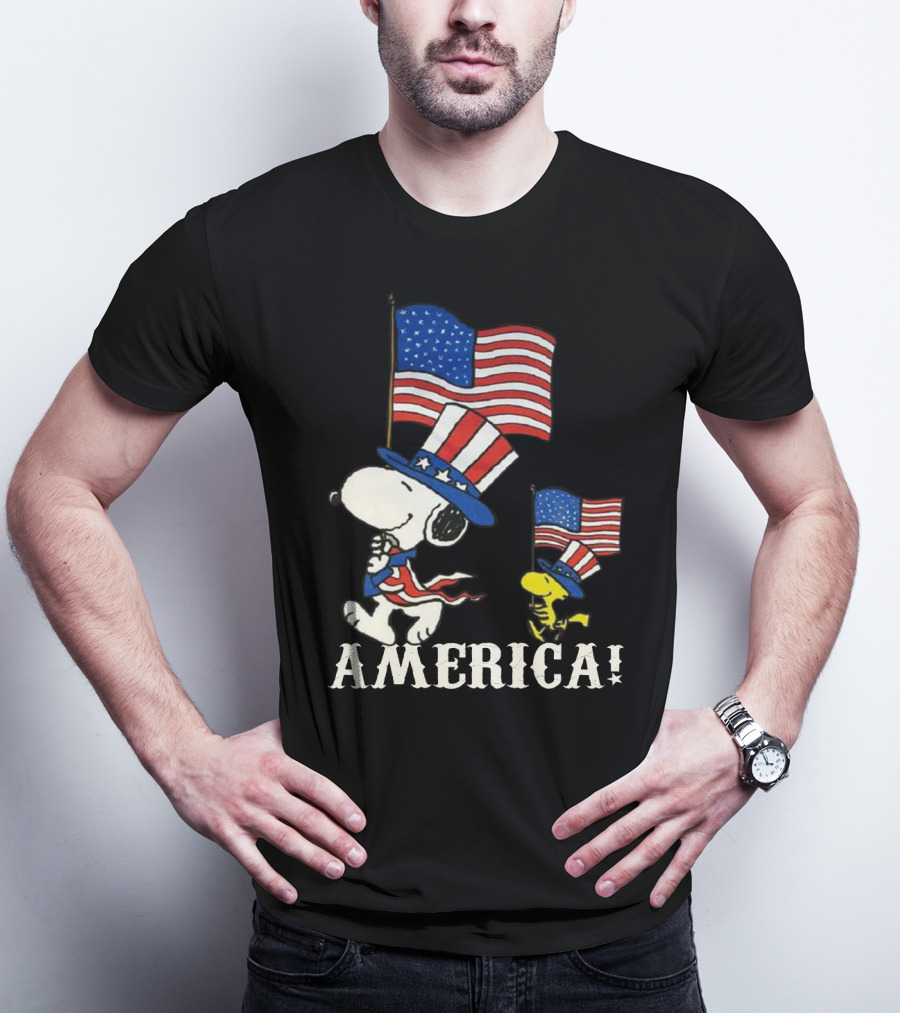 Snoopy And Woodstock America Flag Peanuts Movie T-Shirt