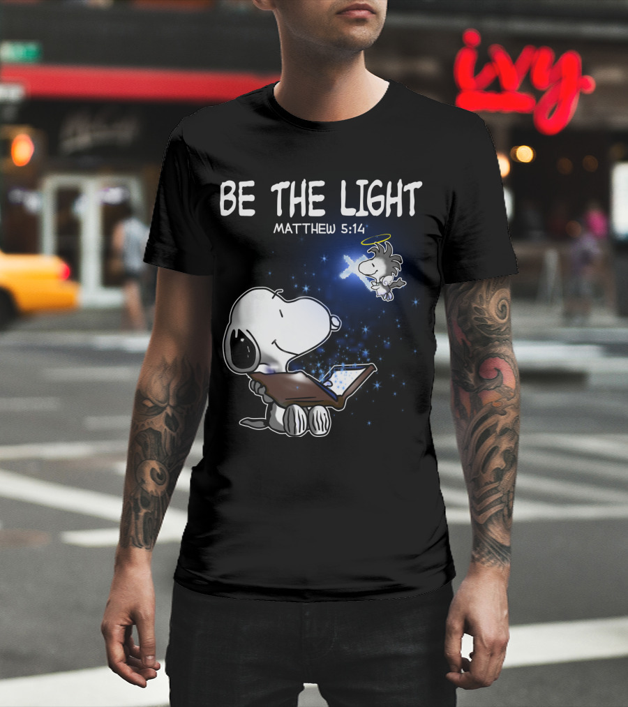 Be The Light Matthew 5:14 Snoopy The Peanuts Movie Woodstock Angel T-Shirt