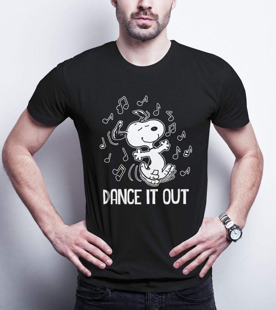 Snoopy Dancing To The Peanuts Movie Music Notes Dance It Out Everywhere T-Shirt