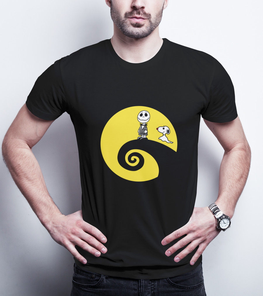 Jack Skellington And Snoopy Crossover In The Peanuts Movie Halloween Scene T-Shirt