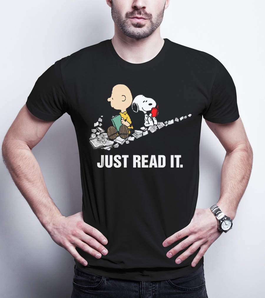 Just Read It Snoopy And Charlie Brown Peanuts Swoosh Books T-Shirt