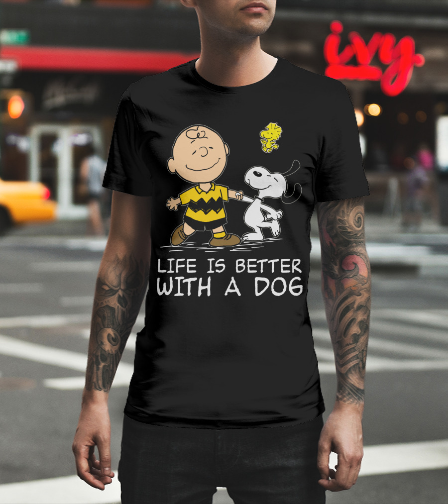 Life Is Better With A Dog Snoopy Charlie Brown Woodstock Peanuts T-Shirt