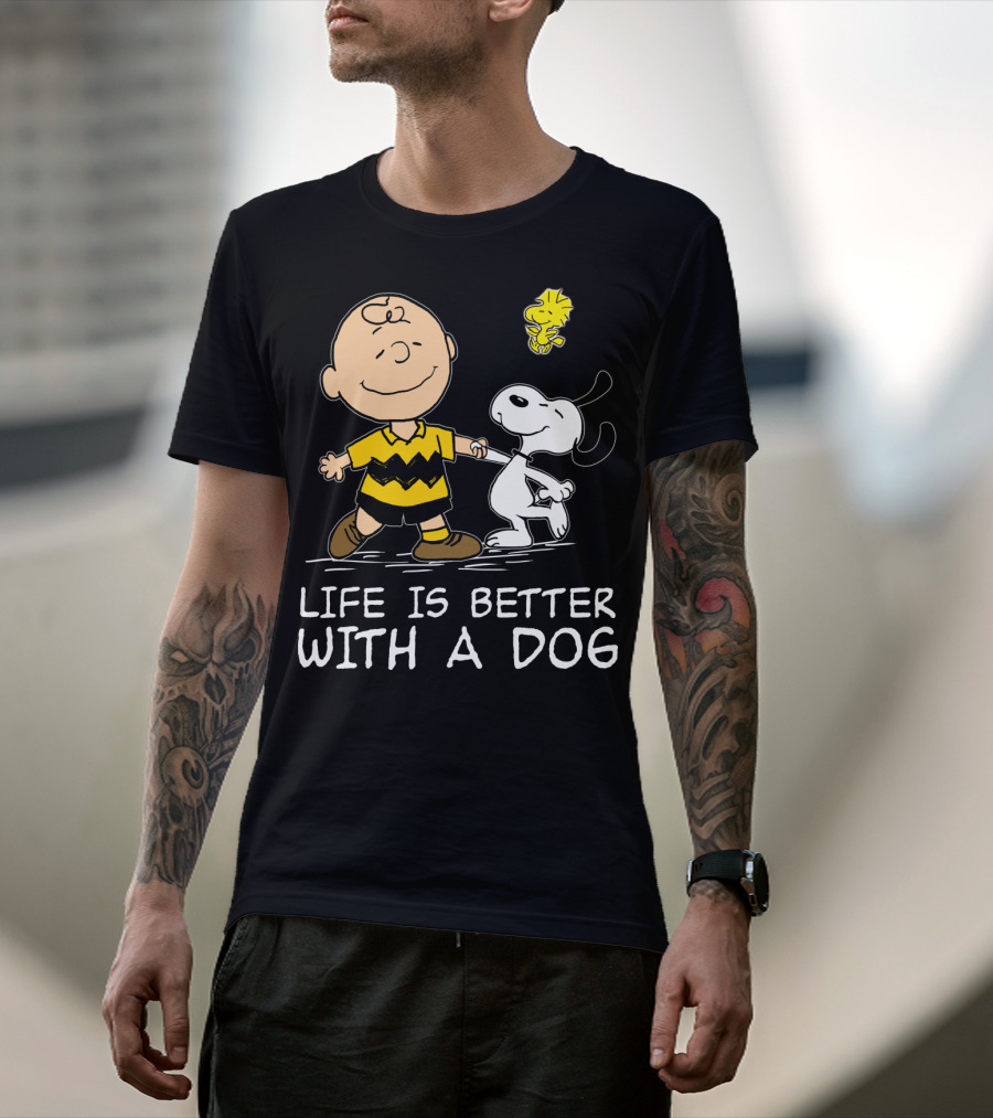 Life Is Better With A Dog Snoopy Charlie Brown Woodstock Peanuts T-Shirt