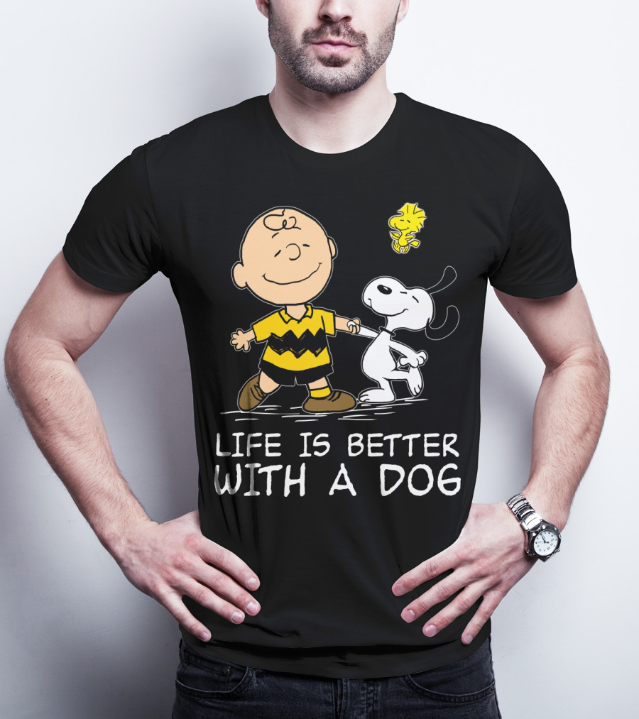 Life Is Better With A Dog Snoopy Charlie Brown Woodstock Peanuts T-Shirt