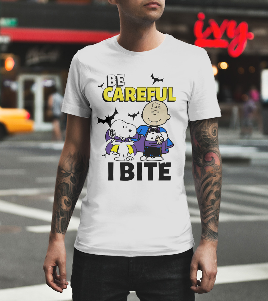 Be Careful I Bite Snoopy And Charlie Brown Halloween Peanuts Movie T-Shirt