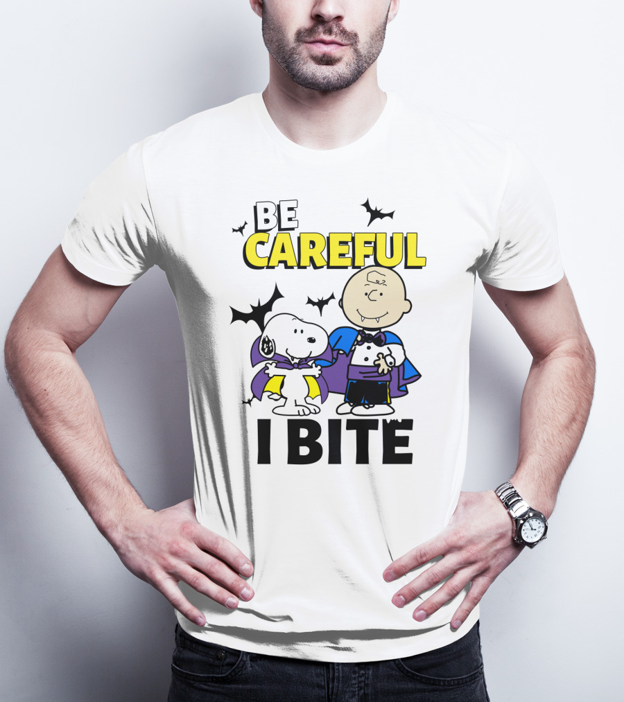 Be Careful I Bite Snoopy And Charlie Brown Halloween Peanuts Movie T-Shirt