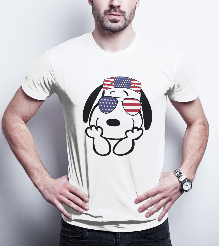 Snoopy American Flag Sunglasses The Peanuts Movie Dog T-Shirt