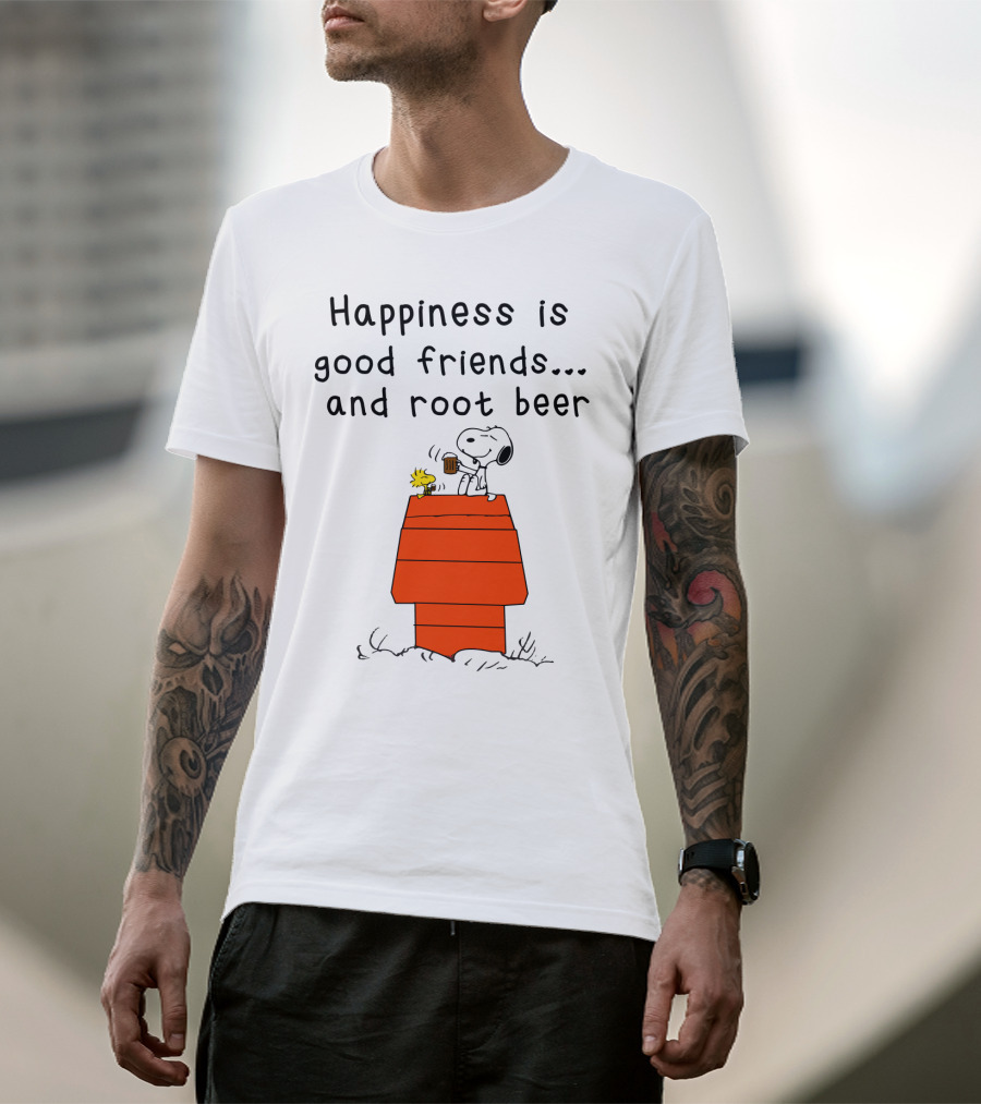 Happiness Is Good Friends And Root Beer With Snoopy And Woodstock Peanuts Movie T-Shirt