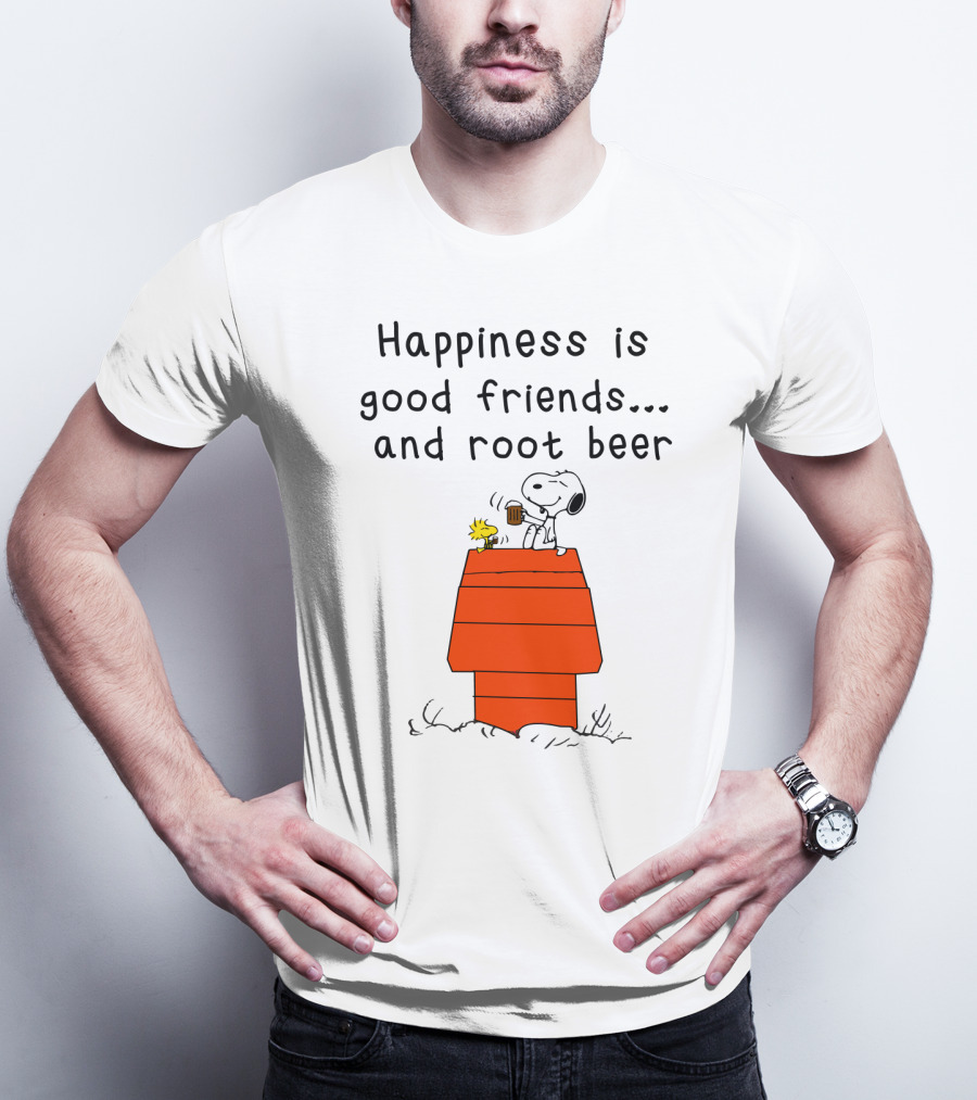 Happiness Is Good Friends And Root Beer With Snoopy And Woodstock Peanuts Movie T-Shirt