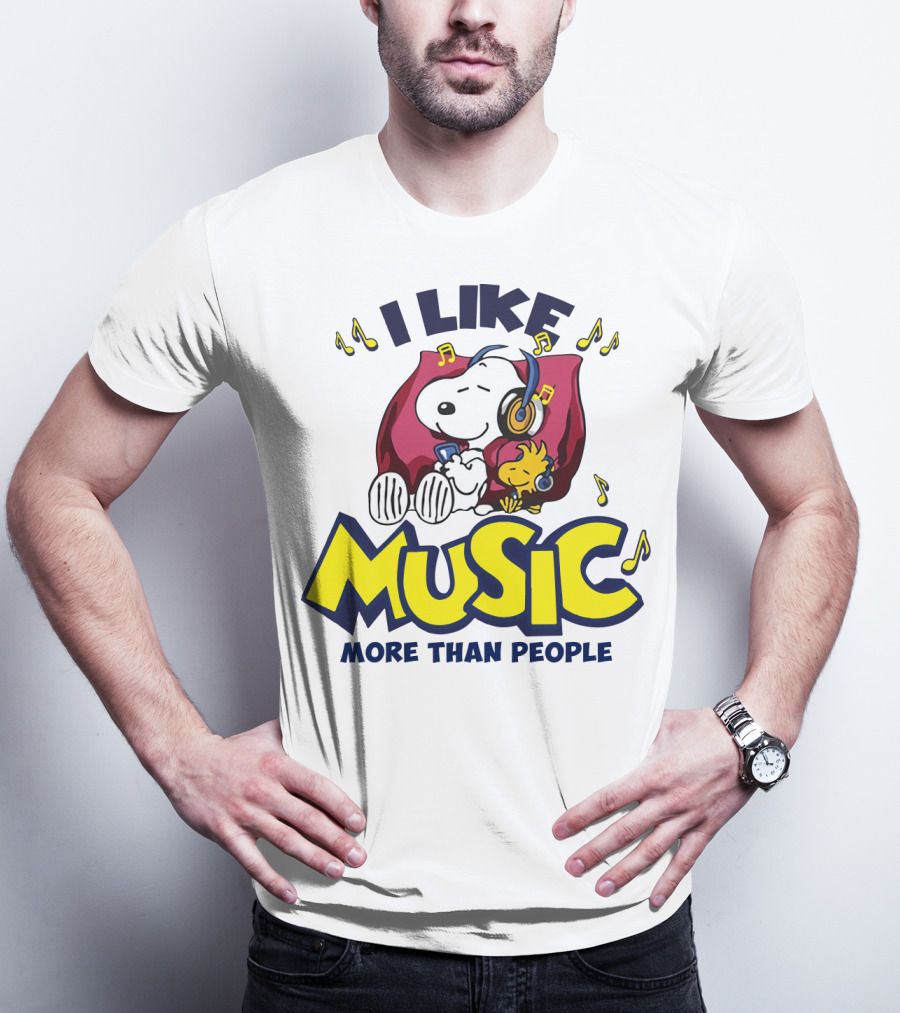 I Like Music More Than People Snoopy Listening With Headphones Peanuts Movie T-Shirt