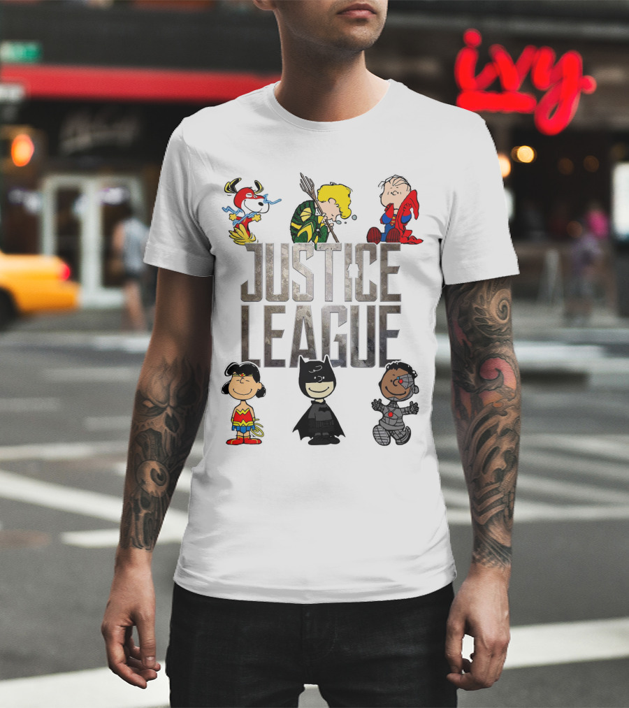 Justice League Peanuts Characters Featuring Snoopy Linus And Friends T-Shirt