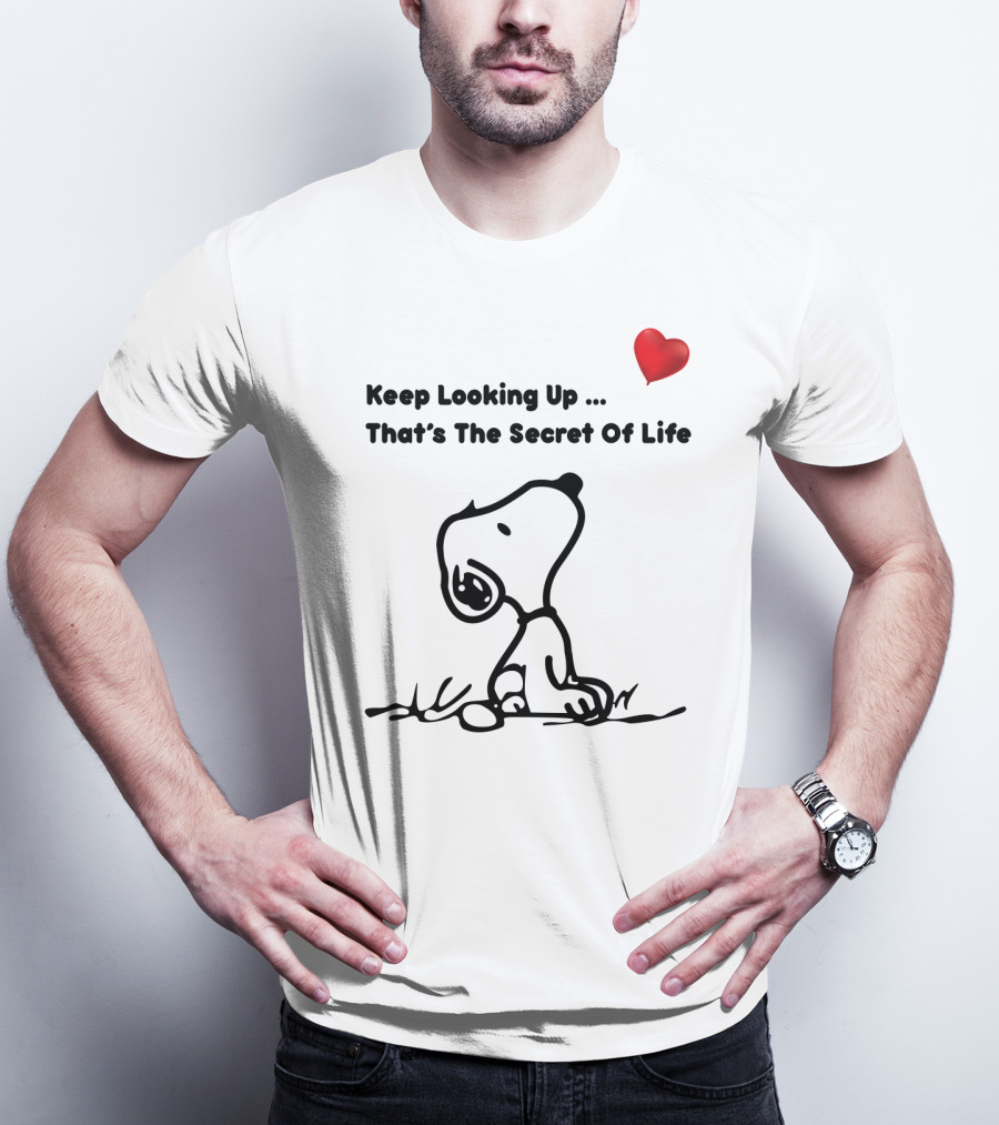 Keep Looking Up That's The Secret Of Life Snoopy Peanuts Heart T-Shirt