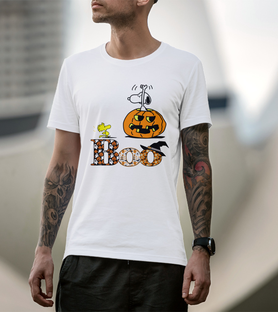 Pumpkin Boo Halloween Snoopy Woodstock The Peanuts Movie T-Shirt