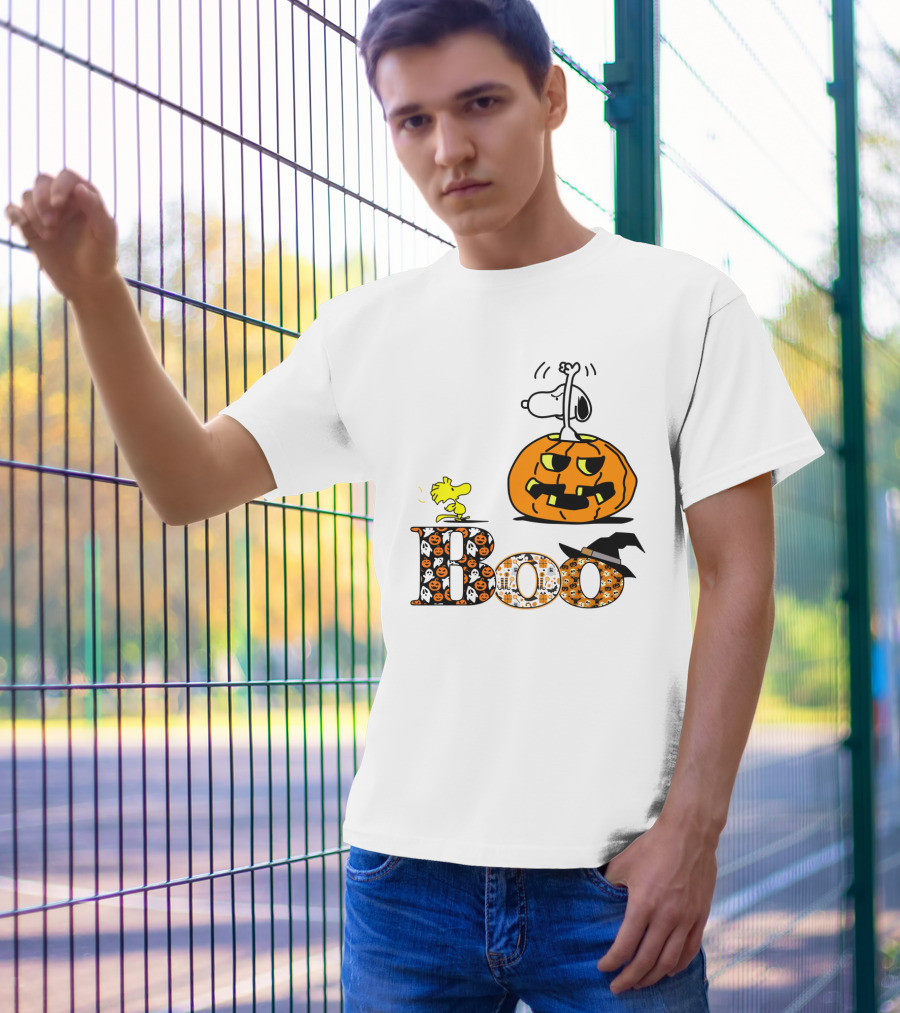 Pumpkin Boo Halloween Snoopy Woodstock The Peanuts Movie T-Shirt