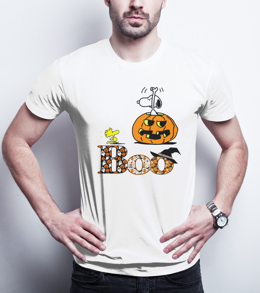Pumpkin Boo Halloween Snoopy Woodstock The Peanuts Movie T-Shirt