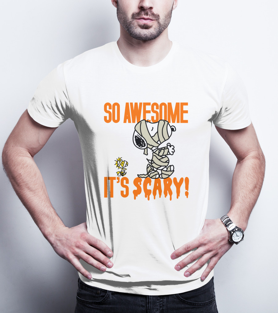 So Awesome It's Scary Funny Halloween Snoopy Peanuts Mummy Woodstock T-Shirt