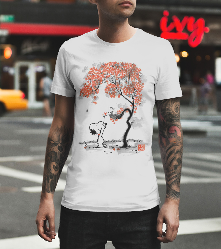 Snoopy Sumi E Tree Japanese Style The Peanuts Movie T-Shirt