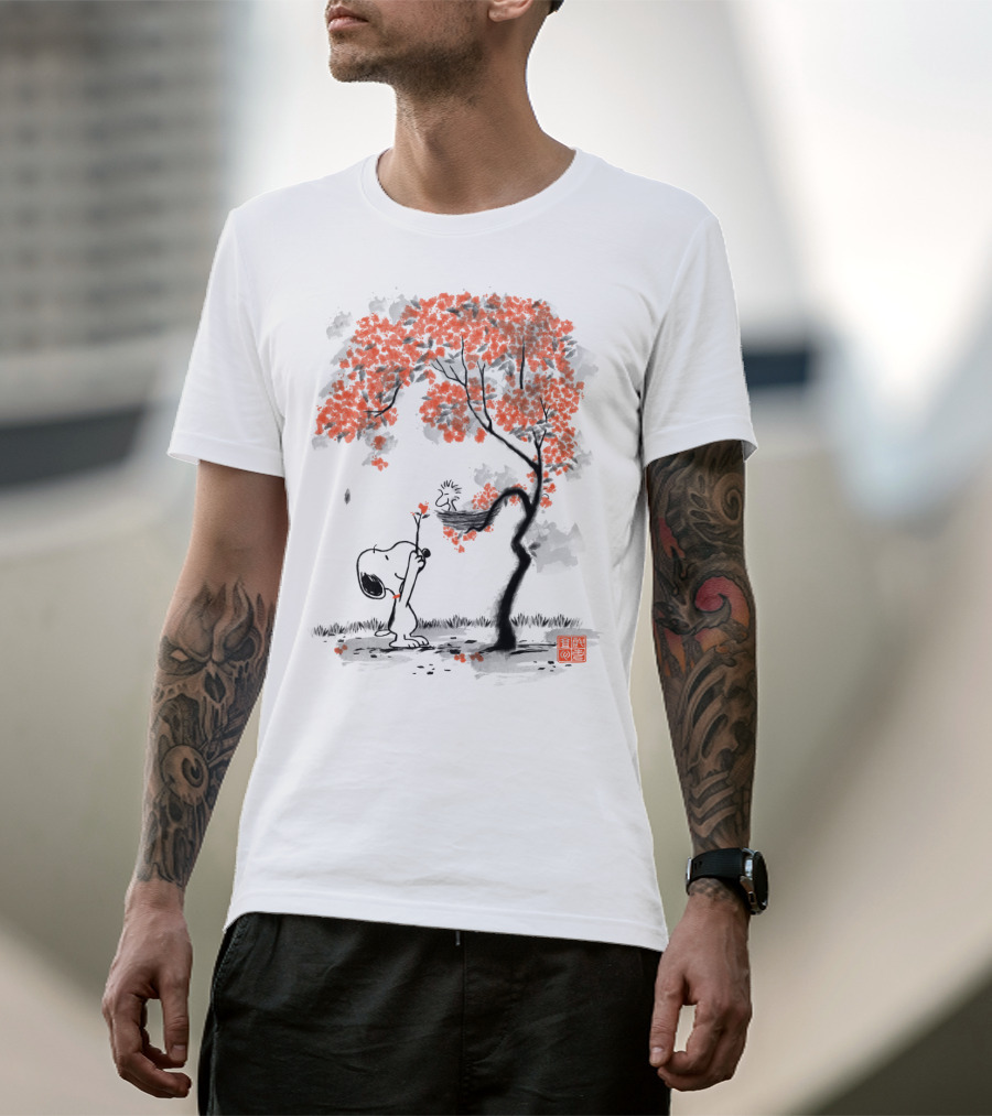 Snoopy Sumi E Tree Japanese Style The Peanuts Movie T-Shirt