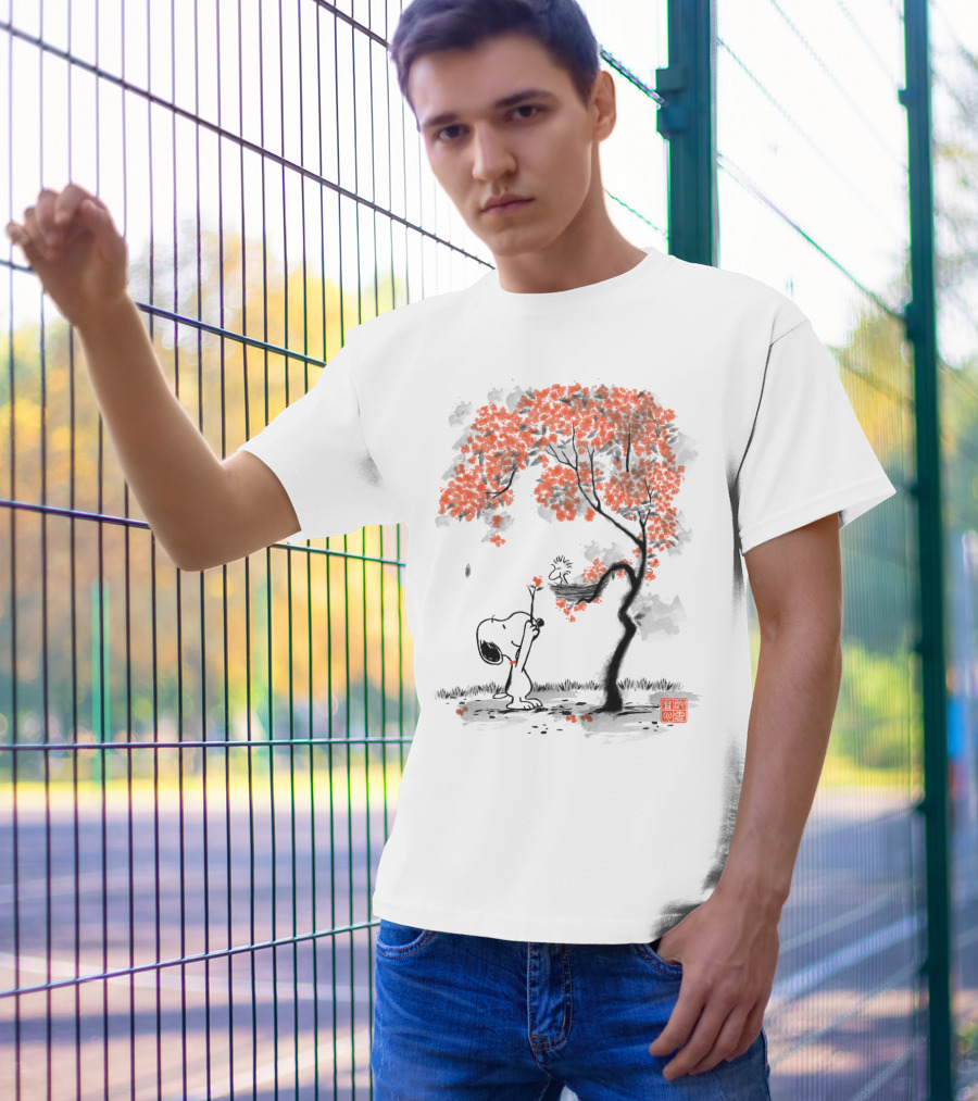 Snoopy Sumi E Tree Japanese Style The Peanuts Movie T-Shirt
