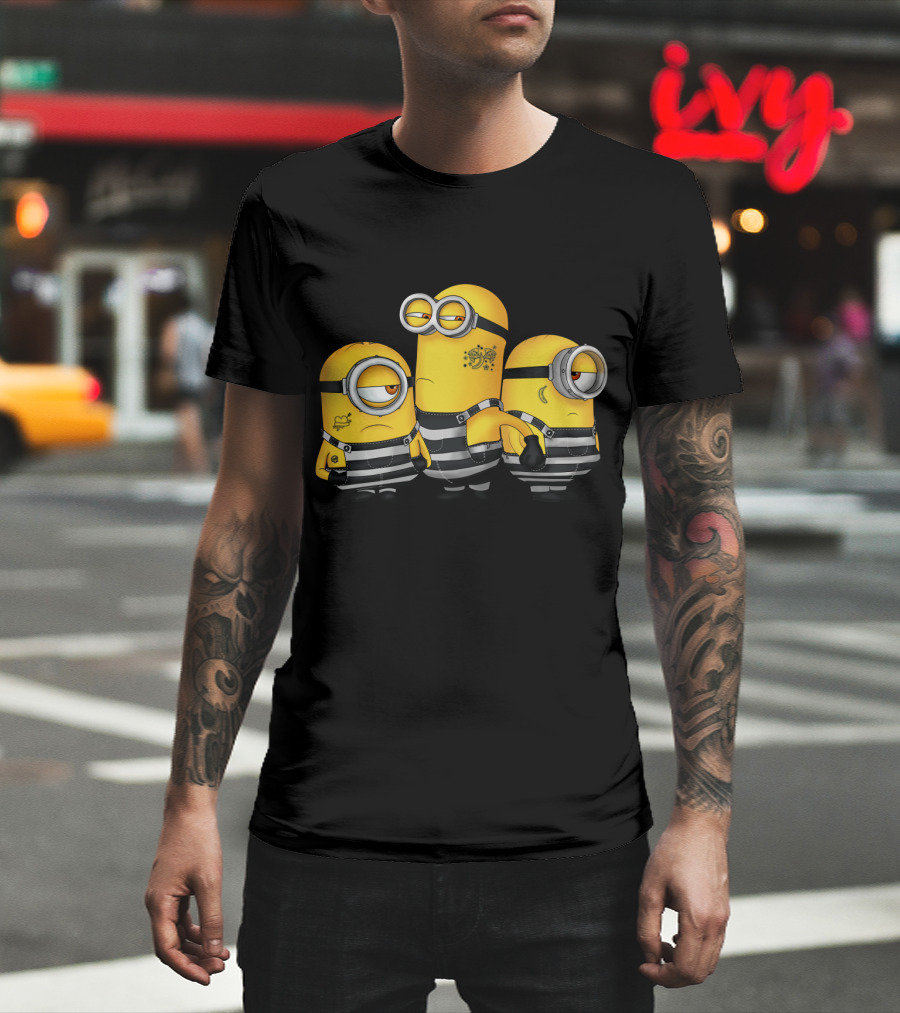Guilty Wanted Minions Despicable Me Prison Stripes Crime Scene T-Shirt