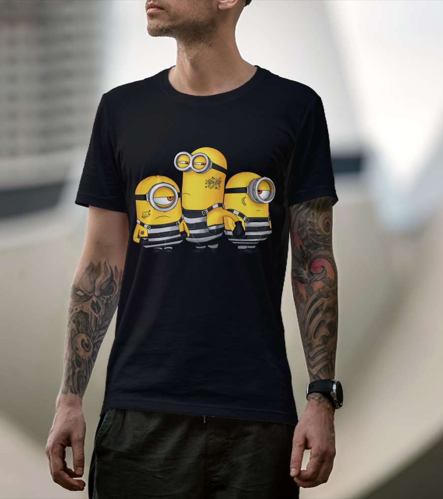 Guilty Wanted Minions Despicable Me Prison Stripes Crime Scene T-Shirt