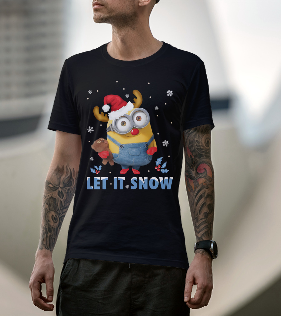 Let It Snow Xmas Minions Despicable Me Santa Hat Reindeer Antlers Toy T-Shirt