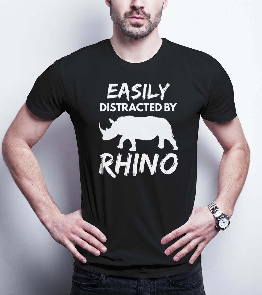 Easily Distracted By Rhino Funny Animal Lover T-Shirt