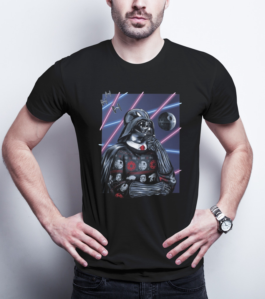 Celebrate Christmas Darth Vader Star Wars TIE Fighters Death Star Retro T-Shirt