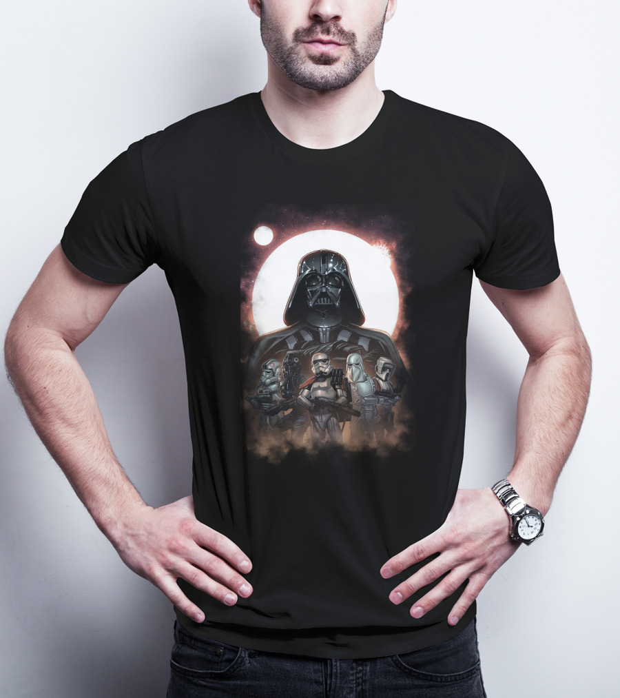 Darth Vader And Stormtroopers Under Galactic Moon Star Wars Dark Side Troops T-Shirt
