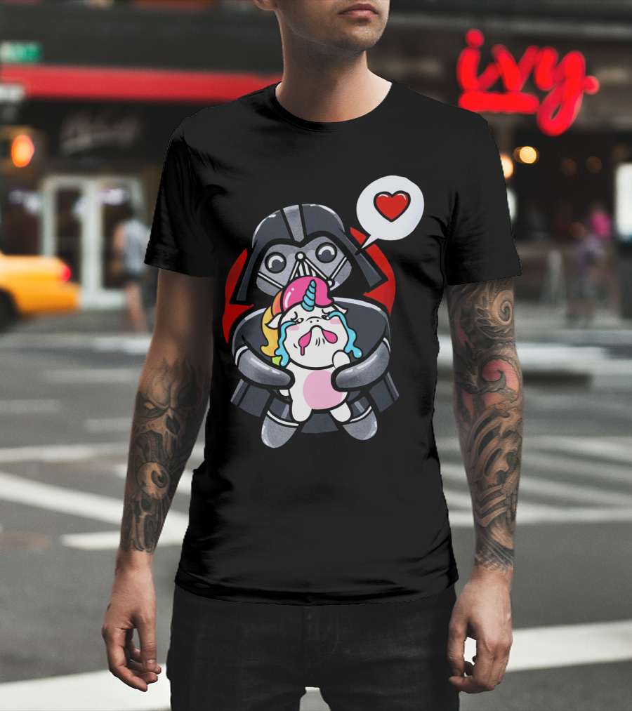 Hug Crying Unicorn Darth Vader Heart Speech Bubble Star Wars T-Shirt