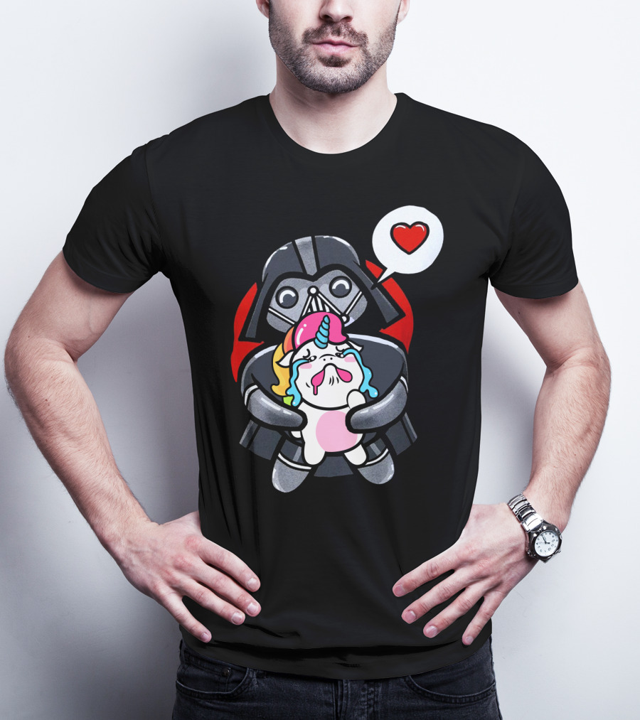 Hug Crying Unicorn Darth Vader Heart Speech Bubble Star Wars T-Shirt