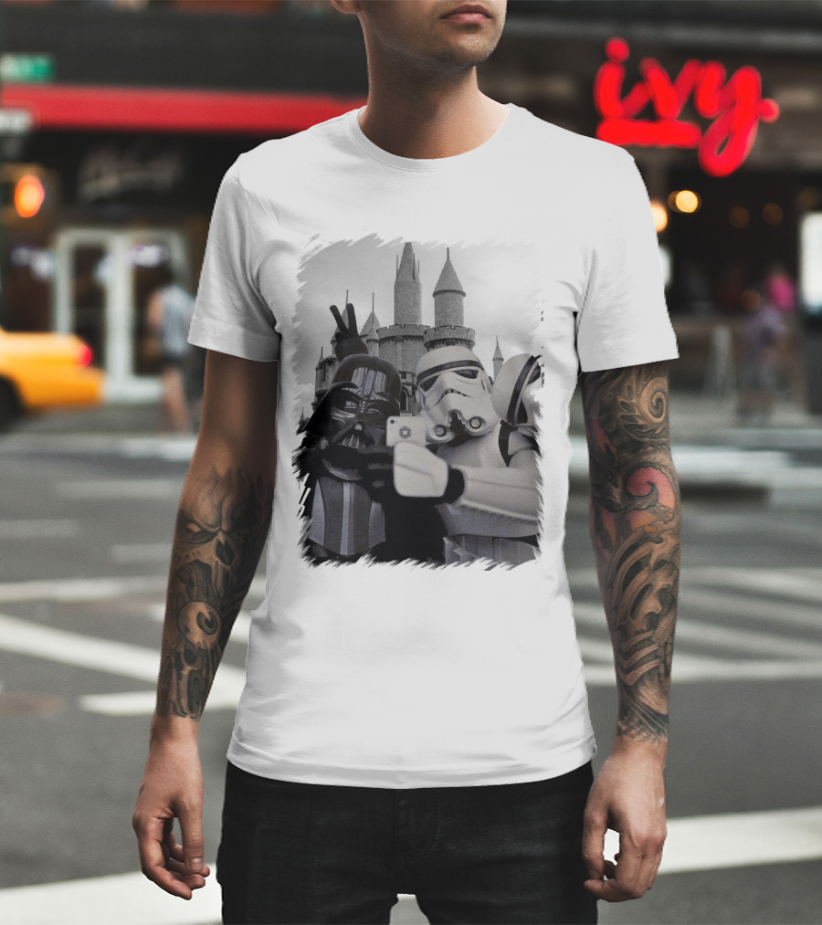 Selfie With Darth Vader And Stormtroopers At Disneyland Castle Star Wars T-Shirt