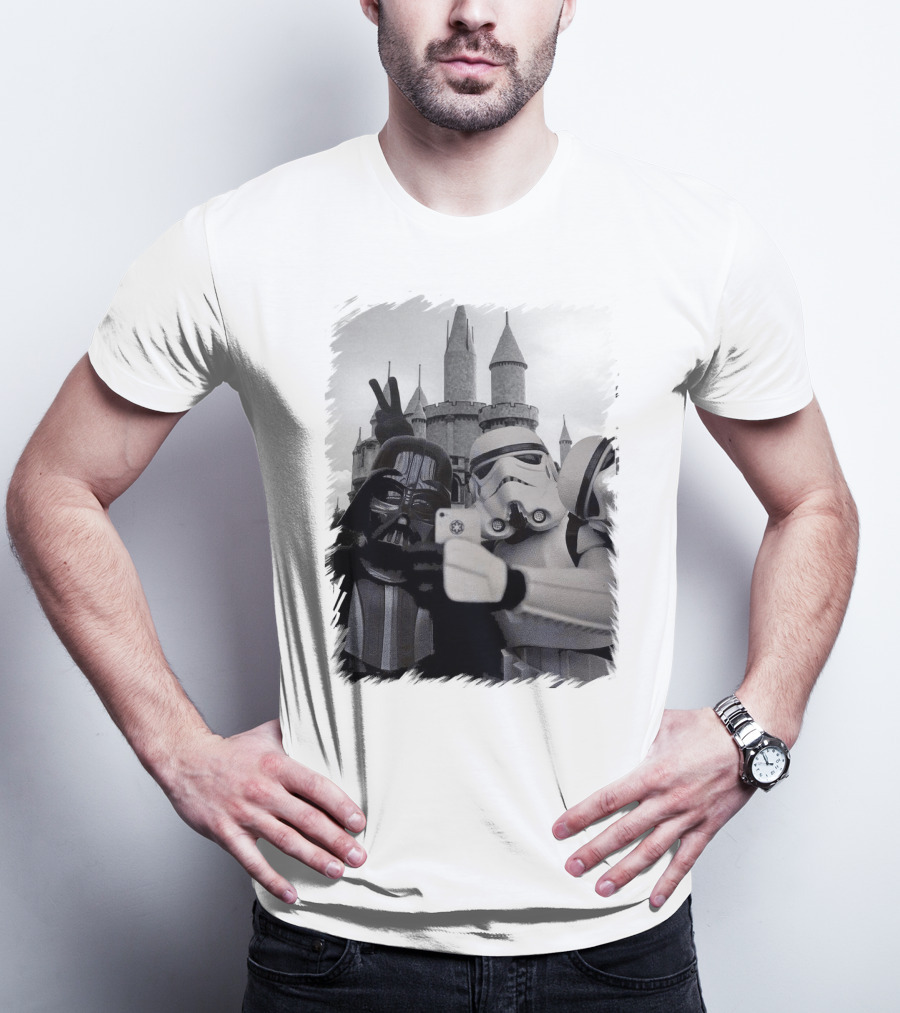 Selfie With Darth Vader And Stormtroopers At Disneyland Castle Star Wars T-Shirt