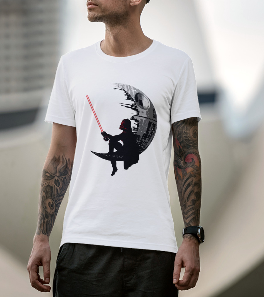 Sitting Darth Vader Death Star Moon Silhouette Star Wars T-Shirt