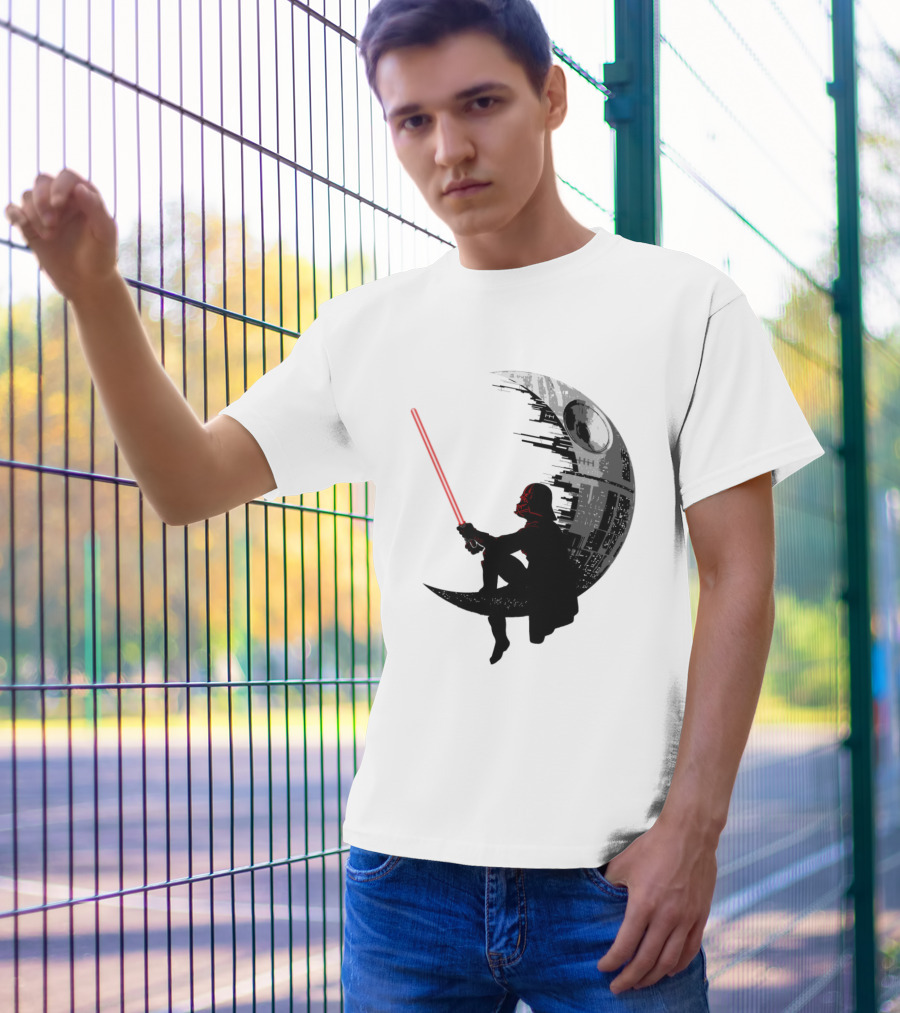 Sitting Darth Vader Death Star Moon Silhouette Star Wars T-Shirt
