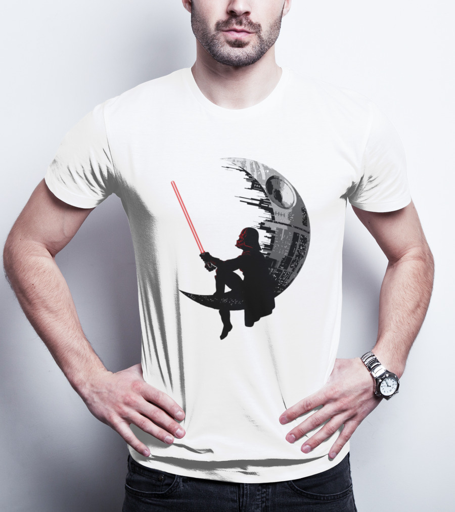 Sitting Darth Vader Death Star Moon Silhouette Star Wars T-Shirt