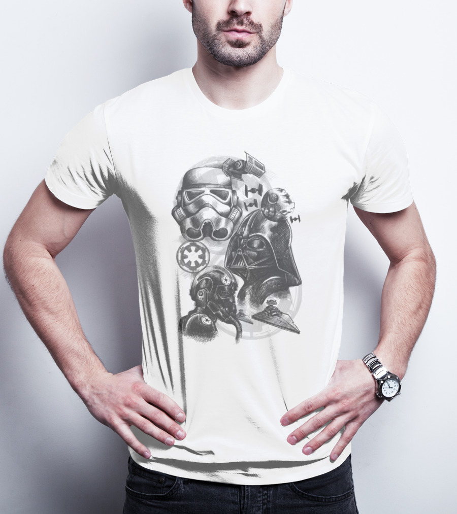 Darth Vader Stormtrooper Tie Fighter Star Wars Sketch T-Shirt