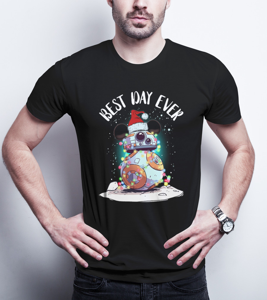 Best Day Ever BB 8 Droid Star Wars Santa Hat Mickey Ears Holiday Lights T-Shirt