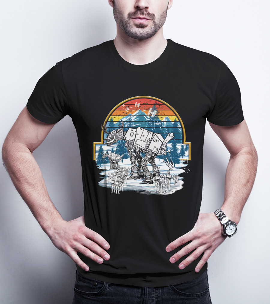 Retro Vintage AT AT Droids Star Wars Hoth Battle Sunset Scene T-Shirt