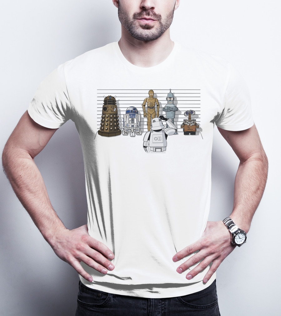 Not What You're Looking For Droids Star Wars Dalek R2D2 C3PO Bender Wall-E Robot Lineup T-Shirt