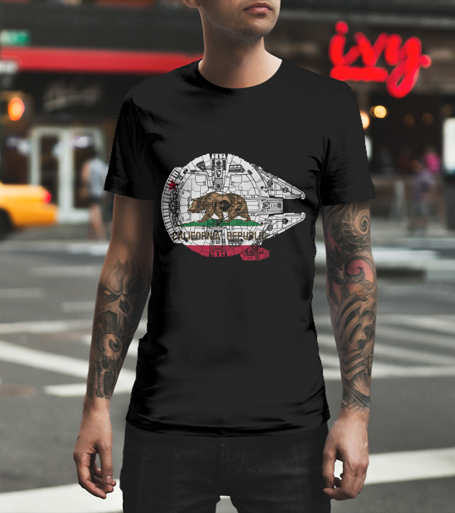 California Republic Bear And The Millennium Falcon Overlap T-Shirt