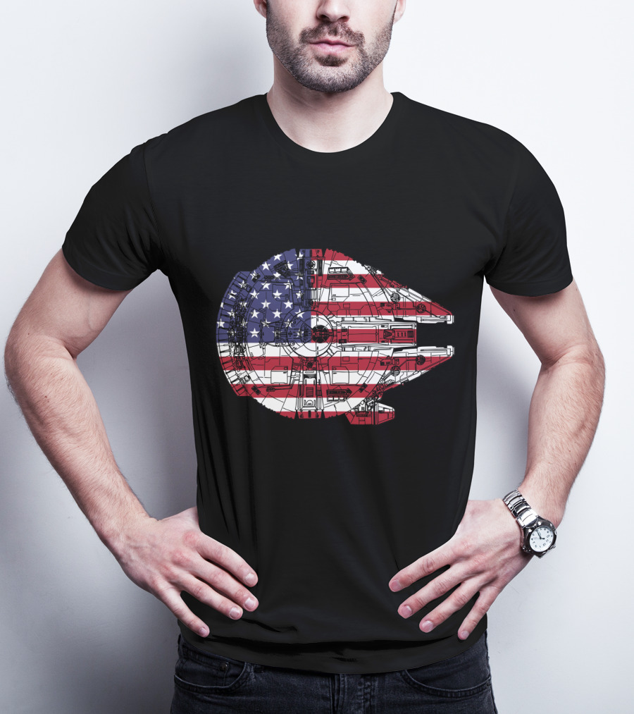 USA Flag Millennium Falcon Iconic Spaceship T-Shirt