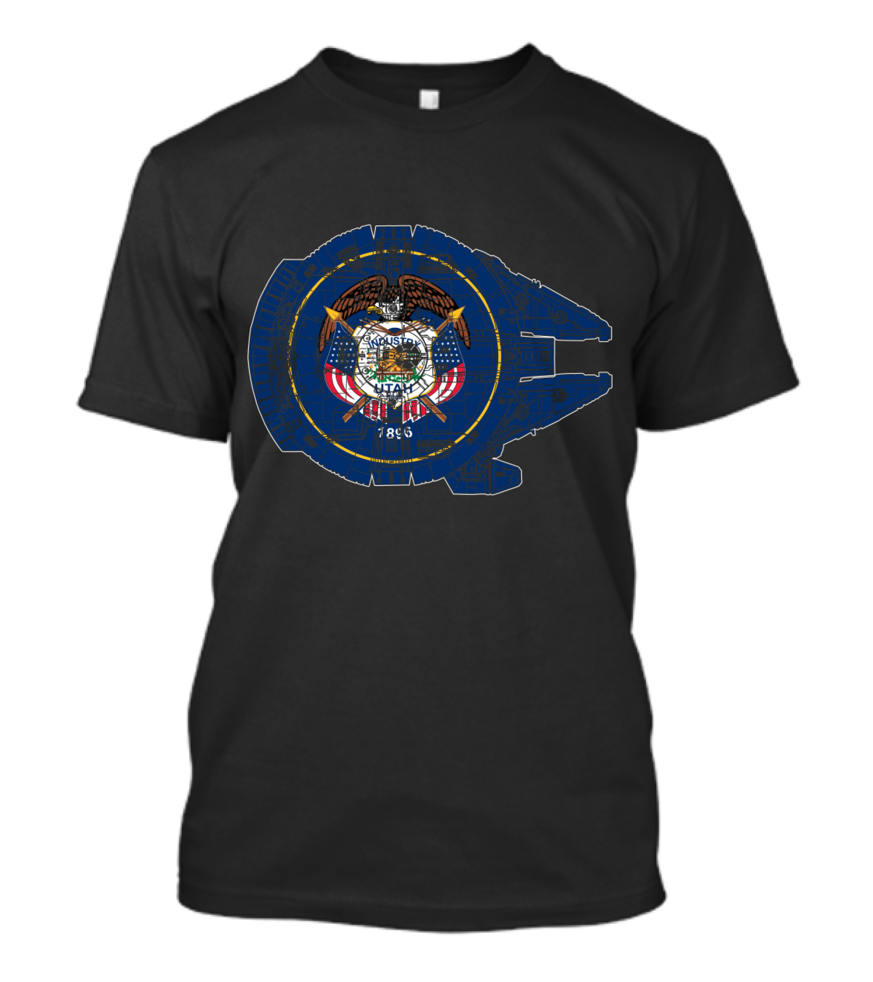 Utah State Flag And Millennium Falcon Blueprint Fusion T-Shirt
