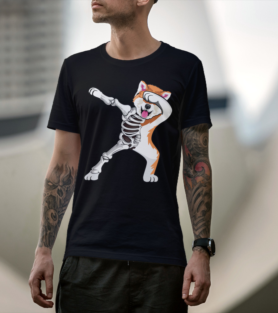 Akita Dog Skeleton Dabbing Halloween T-Shirt
