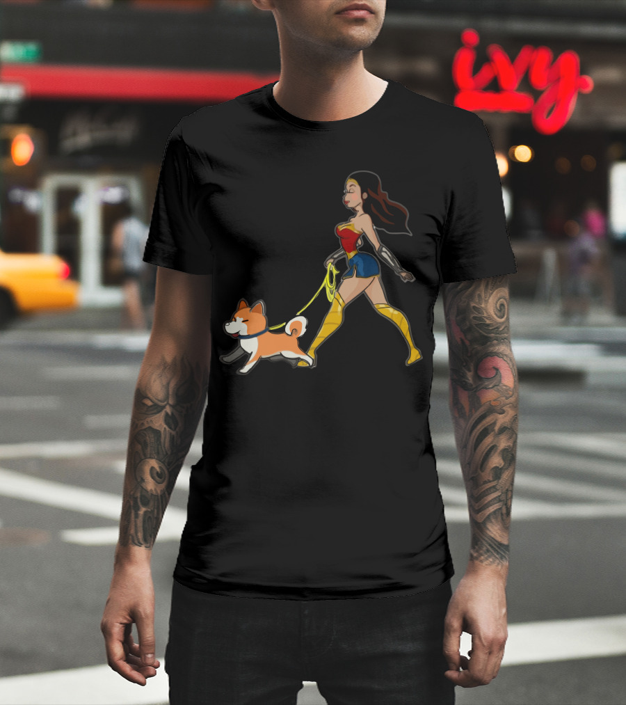 Walk With Akita Woman In Wonder T-Shirt