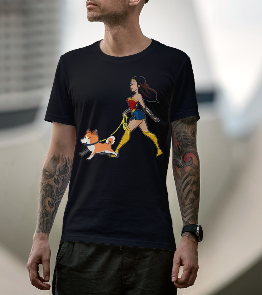 Walk With Akita Woman In Wonder T-Shirt