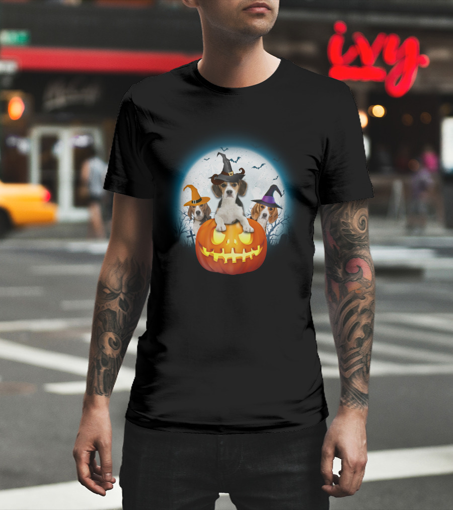 Beagle Pumpkin Halloween Witch Trio T-Shirt