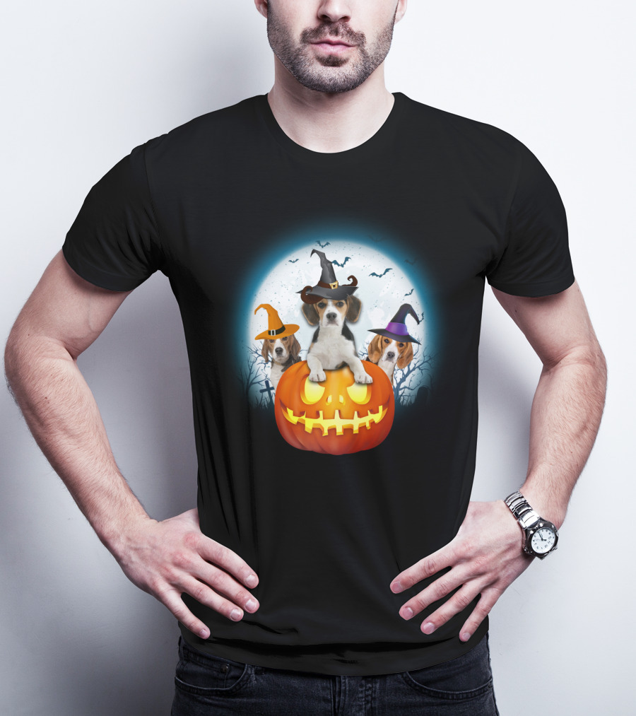 Beagle Pumpkin Halloween Witch Trio T-Shirt