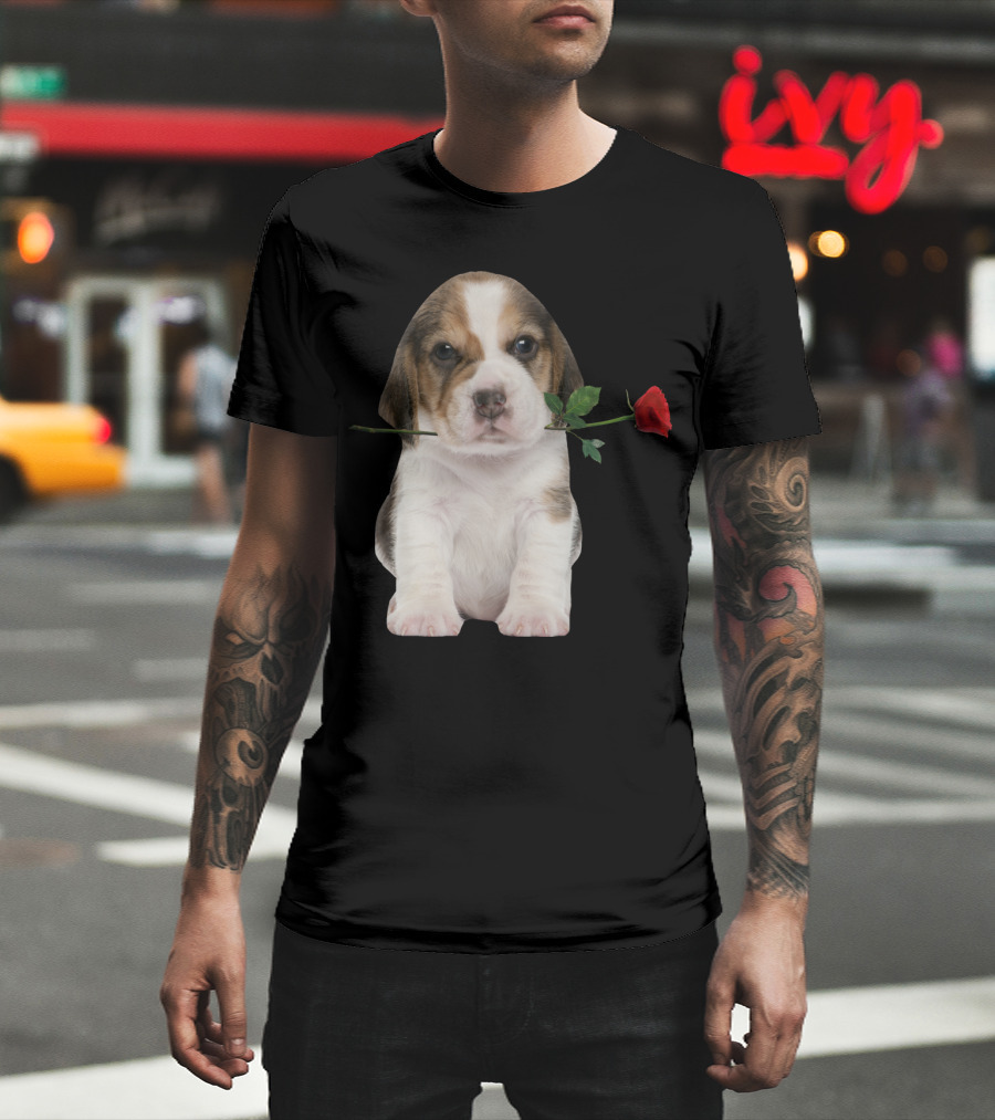 Beagle Puppy With Red Rose T-Shirt